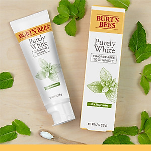 Burt's Bees Toothpaste, Natural Flavor, Fluoride Free Purely White, Zen Peppermint, 4.7oz 3 Count