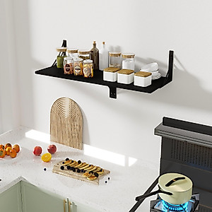 MXCSE Deep Floating Shelves, 12in Wide Floating Wall Shelves, Sturdy Engineered Wood Shelves, Wall Mounted Rustic Floating Shelves for Books, Wide Wall Shelves for Living Room, Bedroom (2, Black)