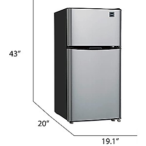 RCA RFR459 Compact Fridge with Freezer-Dual Adjustable Thermostat-Reversible Door-Removable Glass Shelves-Ideal for Bedroom/Dorm/Apartment/Office-4.5 Cubic Feet-Platinum, cu. ft, Stainless