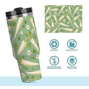 linqin Chic Radish Green Vacuum Insulated Tumbler with Straw Lid 40 oz Water Bottle with Strap Wide Mouth Mug for Water, Iced Tea or Coffee