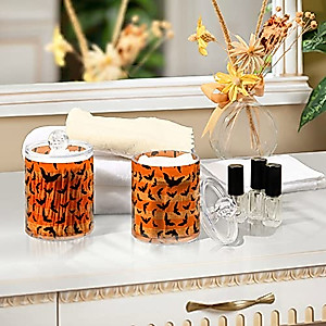 Vnurnrn Clear Plastic Jar Set for Cotton Ball, Cotton Swab, Cotton Round Pads, Floss, Halloween with Flying Bats Bathroom Canisters Storage Organizer, Vanity Makeup Organizer,2Pack