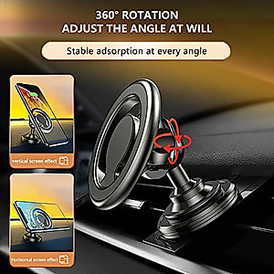 Turcee Compatible for MagSafe Car Mount,[2022 New Upgrade] Dashboard 360° Rotation Magnetic Car Mount,Cell Phone Holder for MagSafe iPhone 14 13 12 Pro Max MagSafe Case/All Smart Phones (Black)