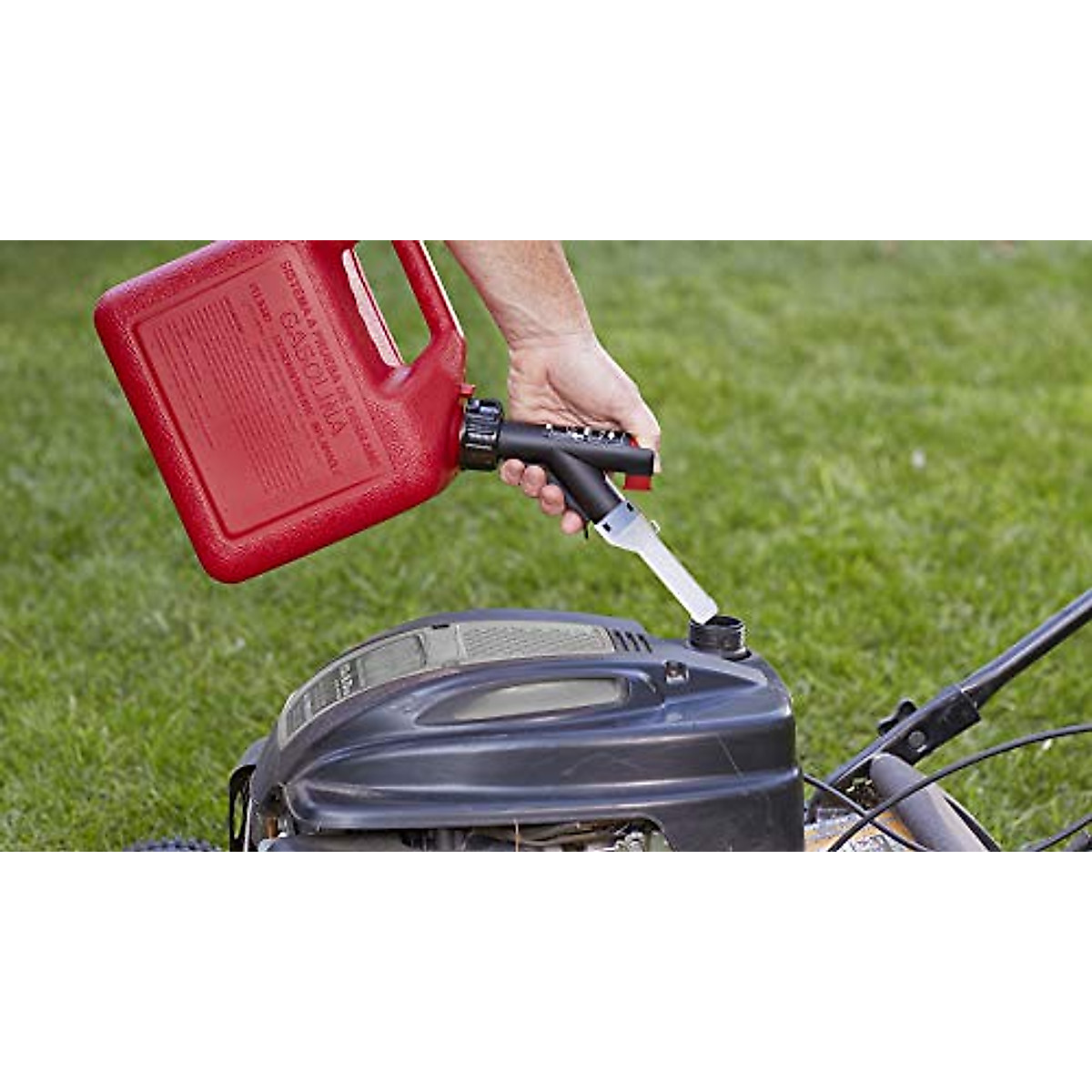 GARAGE BOSS GB320 Briggs and Stratton GarageBoss Press 'N Pour 2+ Gallon Gas Can, Red & GB310 Briggs and Stratton GarageBoss Press 'N Pour 1+ Gallon Gas Can, Red