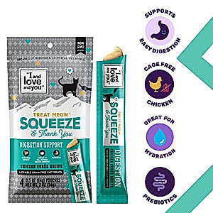 I AND LOVE AND YOU Treat Meow Lickable Cat Treats - Chicken Puree - Digestion Support, Squeeze Treat, 0.5oz, 4ct