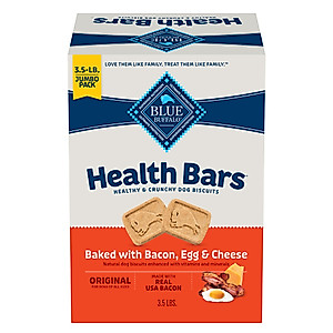 Blue Buffalo Health Bars Crunchy Dog Biscuits, Oven-Baked With Natural Ingredients, Bacon, Egg & Cheese, 3-lb Box