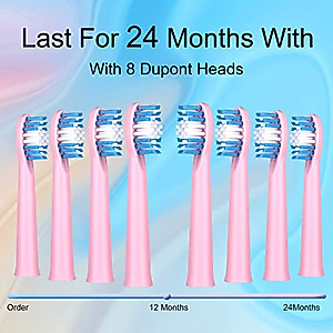 SHAOJIER Sonic Electric Toothbrush, Electronic Toothbrush for Adults with 8 Brush Heads,Rechargeable Electric Toothbrush with Travel case, 40 Day Endurance, 3 Modes and Timer, (Pink)