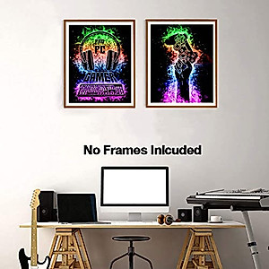 3 Pieces Neon Gaming Posters for Wall Decor, 11"x14" Neon Gamers Handle Playstation Keyboard Headset Canvas Art Posters, Game Wall Art for Teenage Room Playroom Decor, Gamer's Gift, (Unframed Prints)