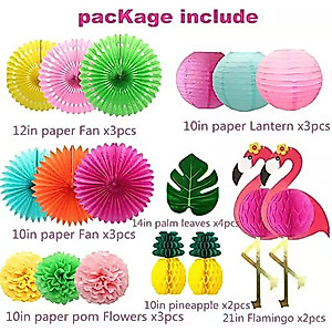 Flamingo Party Honeycomb Decoration, Hanging Paper Fan, Palm Leaf , Pineapple Paper lanternFiesta Party Supplies, Tissue Paper Flowers for Hawaiian Beach Luau Party Birthday Wedding Photo Backdrop