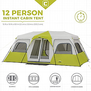 CORE 12 Person Instant Cabin Tent with Included Footprint and Tent Kit