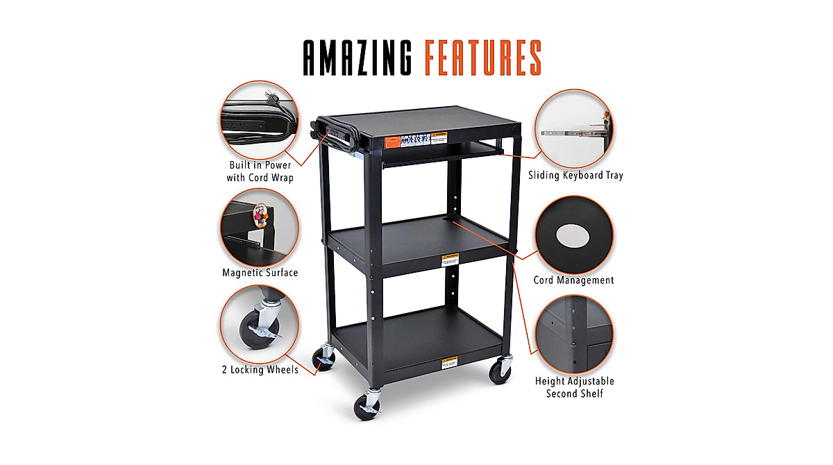 Height Adjustable AV Cart on Wheels - Stand Steady