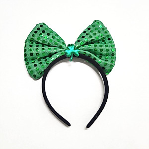 HAKJXOS St. Patrick's Day Headbands Cute Green Bow Sequin Headbands Hair Accessories for Women Men Holiday Party Cosplay Hair Bands Supplies 1 Pcs