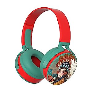 Bluetooth-Compatible Headphone Support Card Playback Over Ear Chinese Opera Print Bluetooth-Compatible Sport Gaming Headphone for Running Green