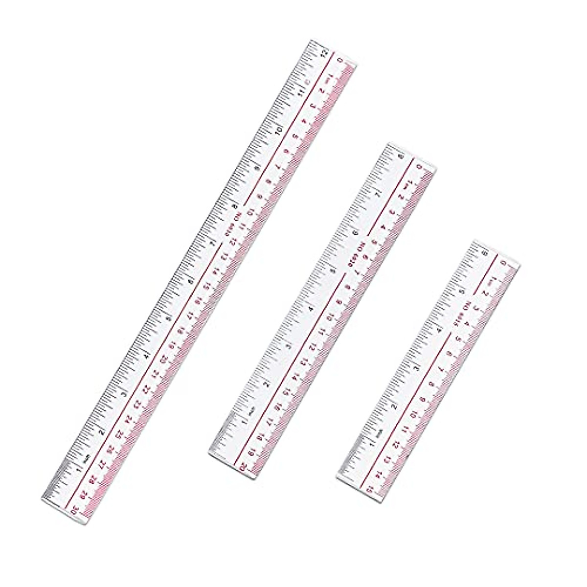 3 Pack Two-Color Scale (inch, cm) Plastic Ruler Set Straight Ruler Plastic Measuring Tool for Student School Office (6 inch Ruler,8 inch Ruler, 12 inch ruler/15,20,30cm)