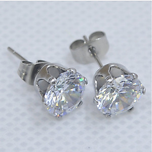 HOVEOX 6 Pairs Alloy Womens Stud Earrings Round Clear Cubic Zirconia Inlaid Simulated Diamond Rhinestone Hypoallergenic Pierced Jewelry CZ Studs 0.1 inch-0.3 inch for Unisex Teens and Women, Silver