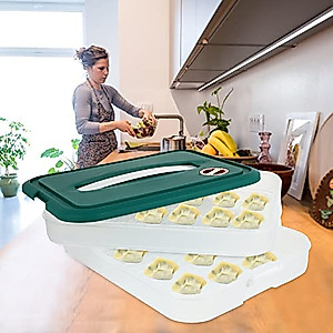YARNOW 3 Layer Refrigerator Dumpling Box, Stackable Dumpling Food Containers, Dumpling Box Bins Holder with Lids for Refrigerator (Green)