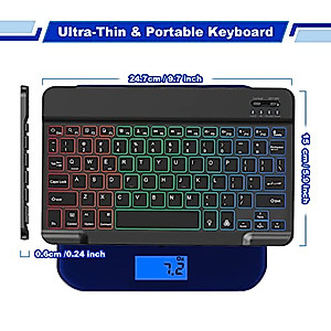 Ultra-Slim Wireless Bluetooth Keyboard, Upgrade 7 Colors Rainbow Backlit Rechargeable Keyboard, Universal Mini Portable Keyboard for iPad Mac Samsung Tablets Phones Computer Laptops PC, Black