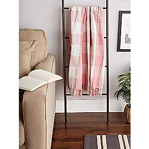 DII Buffalo Check Collection Rustic Farmhouse Throw Blanket with Tassles, 50x60, Pink/White