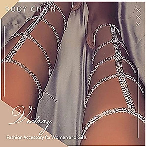 Victray Crystal Leg Chain Glitter Body Chains Beach Thigh Chain Fashion Body Jewelry Accessory for Women and Girls (Silver)