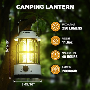 EverBrite LED Camping Lantern, USB C Rechargeable Lantern with Stepless Dimming, Vintage Portable Camping Lights & Lanterns, Lanterns for Power Outages, Hurricane, Emergency, Fishing, Home and More