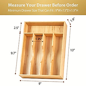 Umilife Bamboo Kitchen Drawer Organizer, 9 Inch Silverware Utensils Tray Holder for Small Drawer, Wood Caddy for Flatware Cutlery Knives