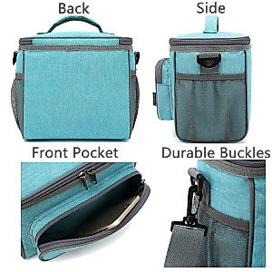 FlowFly Insulated Reusable Lunch Bag Adult Large Lunch Box for Women and Men with Adjustable Shoulder Strap,Front Zipper Pocket and Dual Large Mesh Side Pockets,SeaBlue