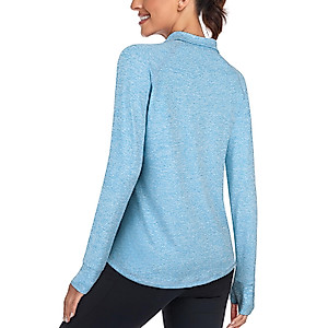 Quarter Zip Pullover Women,Cucuchy Long Sleeve T Shirts Fit Athletic Tops V Neck Quarter Zip Sweat Wicking Trendy Casual Golf Top Yoga Running Training Athletic Fall Warm Tunic Blue M