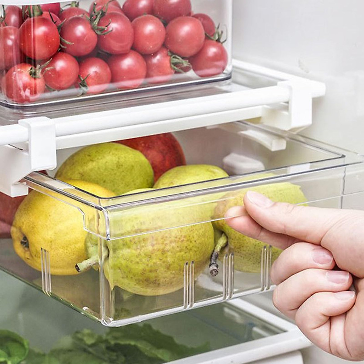 WOHPNLE Refrigerator Drawer, Large Capacity Transparent Rectangular Fridge Under Shelf Drawer Fridge Organizer Bin For Cheese, Deli Meat, Drinks, Fruit, Vegetable