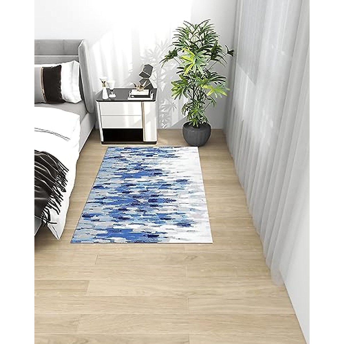Contemporary Blue Large Rectangular Area Rugs 5' x 7' Living Room, Abstract Rustic Painting Art Durable Non Slip Rug Carpet Floor Mat for Bedroom Bedside Outdoor
