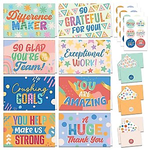Decorably 24 Pack Gold-Foiled Employee Appreciation Cards with Envelopes & Stickers - 8 Designs Blank Inside Employee Appreciation Card, 6x4in Employee Thank You Cards for Employees Appreciation