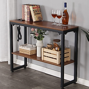 Console Table with Power Outlet, Narrow Table Sofa Table Side Table with Storage Shelves, Entrance Table for Entryway, Hallway, Behind Couch, Living Room, Foyer, Corridor, Front Hall, Kitchen