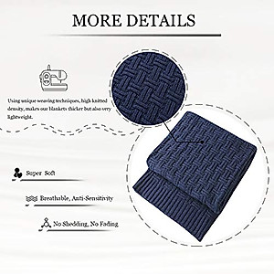 TREELY 100% Cotton Knitted Throw Blanket Couch Cover Blanket(50 x 60 Inches, Navy)