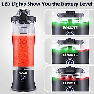 Portable Blender, BOSICTE Personal Size Blender for Shakes and Smoothies with 6 Blades, 20 Oz Mini Blender Cup with Travel Lid and USB Rechargeable for Office, Gym, Kitchen (Black)