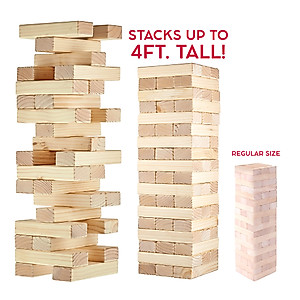 MBGBrybelly Teetering Tower with Carrying Case - Giant Block Tower Game with Jumbo Wooden Blocks - Stands Up to 4 Feet Tall - Parties, Tailgates, Bar Patios, Beach Fun, and Indoor/Outdoor Play