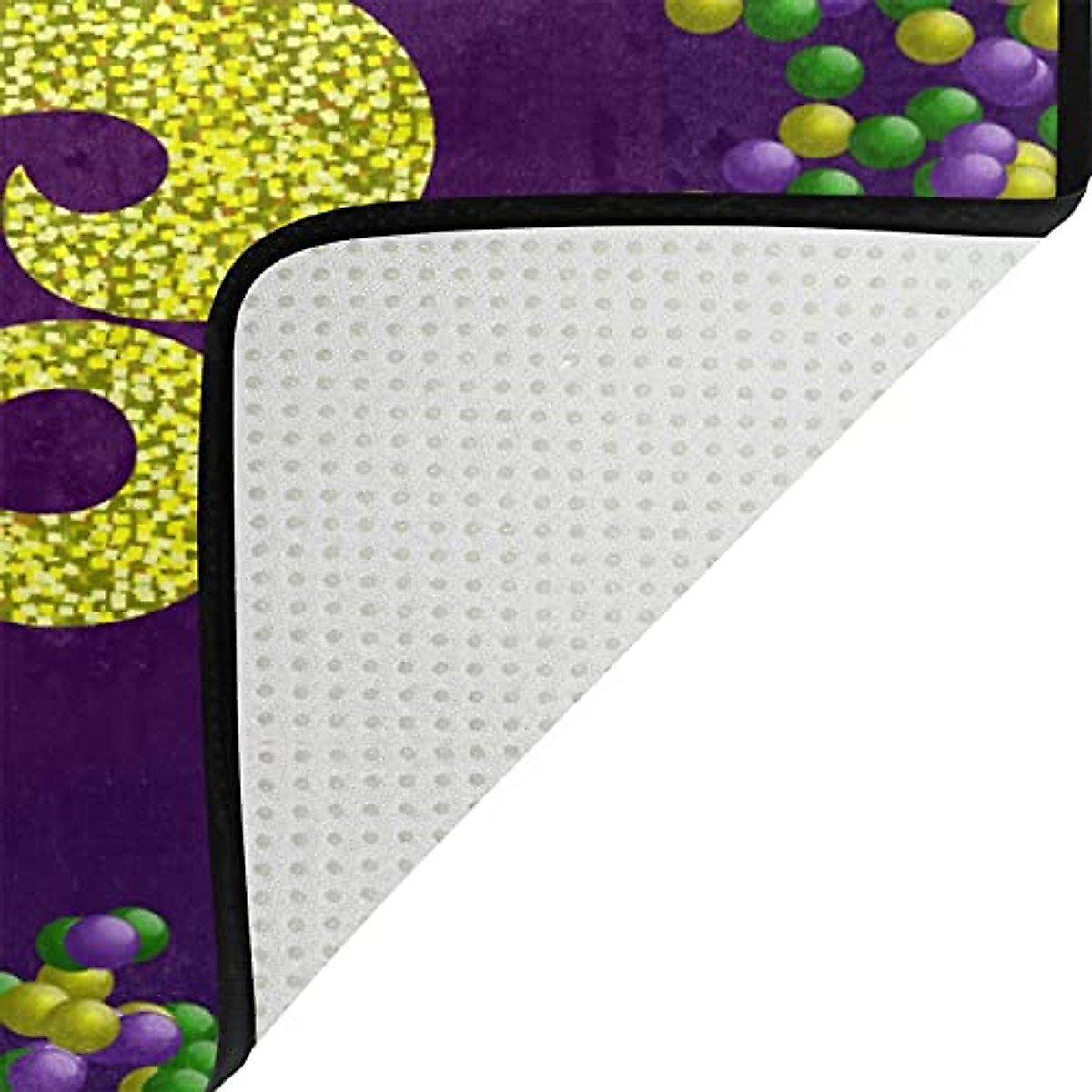 xigua Mardi Gras Bath Curtain Rugs Sets 2 Pcs,Mardi Gras Lily and Shimmer Beads Bathroom Theme Set with Shower Curtain and Non-Slip Carpet -12 Hooks-60X72in