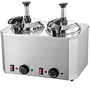 VBENLEM Cheese Warmer with Pump, 5.28 Qt Capacity Cheese Dispenser Hot Fudge Warmer, Dual Head Spout Heater 1300 W Cheese Warmer Dispenser, 30-110℃ Temp Adjustable 110 V Heated Pump Dispenser