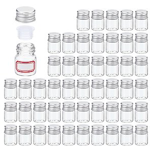 PATIKIL 5ml Clear Glass Vials, 50 Pack Small Liquid Sample Vial with Screw Caps Plastic Stoppers and 64 Labels Leak-Proof Bottles Empty Jars