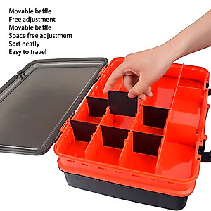 Two Level Tackle Box, Outdoor Box Organizer with Adjustable Compartments, for Storing Fishing Accessory, Toys, Cosmetics, Tissues, Office Supplies, Jewelry Black and Gray
