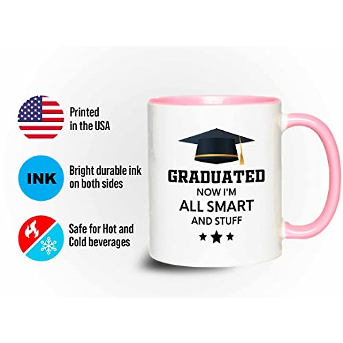 Flairy Land Graduation 2Tone Pink Mug 11oz - All Smart and Stuff - Graduation Gifts for Her Senior Graduation College Student College Graduate Classmate MBA Grad