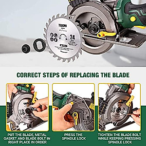 TECCPO Cordless Circular Saw, 4.0Ah 20V 4,500RPM Saw with Laser, 3 Blades(4-1/2"), Fast Charger, Max Cutting Depth 1-11/16''(90°), 1-1/8''(45°), for Wood, Plastic, Soft Metal and Tile Cuts - MTW510B