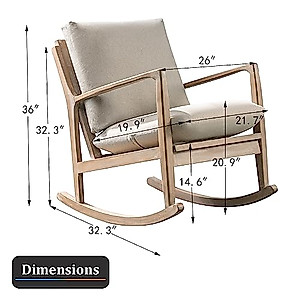 NOBLEMOOD Rocking Chair Linen Fabric Upholstered Nursery Rocker Solid Wood Glider Chair with Mute Foot Pad for Living Room, Reading(Beige)