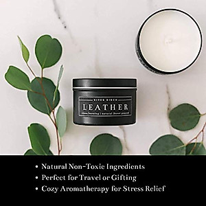 River Birch Candles Leather Scented Candle | Premium, All-Natural, Non-Toxic, Soy Candles | 8 oz. Black Matte Tin Travel Candle | Cozy Relaxing Gifts for Home