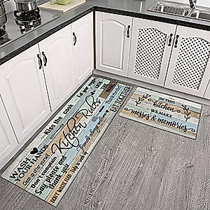 Znutrce Farmhouse Kitchen Mats for Floor Set of 2, Mats for Kitchen Floor, Comfort Standing Kitchen Rugs and Mat, Non-Slip Washable Rug, 17'' X 47'' + 17'' X 30''