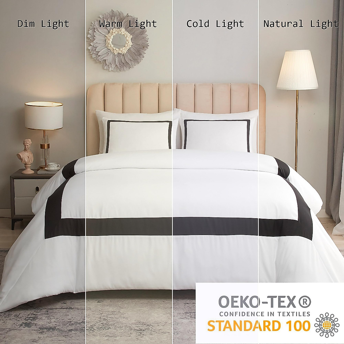 OSVINO Hotel Duvet Cover Set King Size 3Pcs Microfiber Black Line Pattern Bedding Collection Ultra Soft Breathable Duvet Cover with Pillowcases