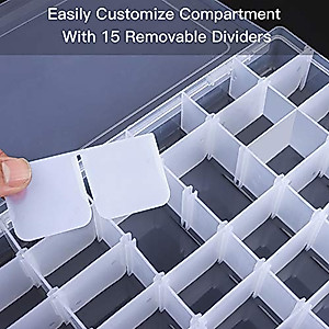 VIUJUH 36 Grids Clear Plastic Bead Organizer Jewelry Storage Box for Bead Storage, Felt Board Letters, Fishing Tackle, Loom Bands, Craft, Rock Collection with Adjustable Dividers (4 Packs)