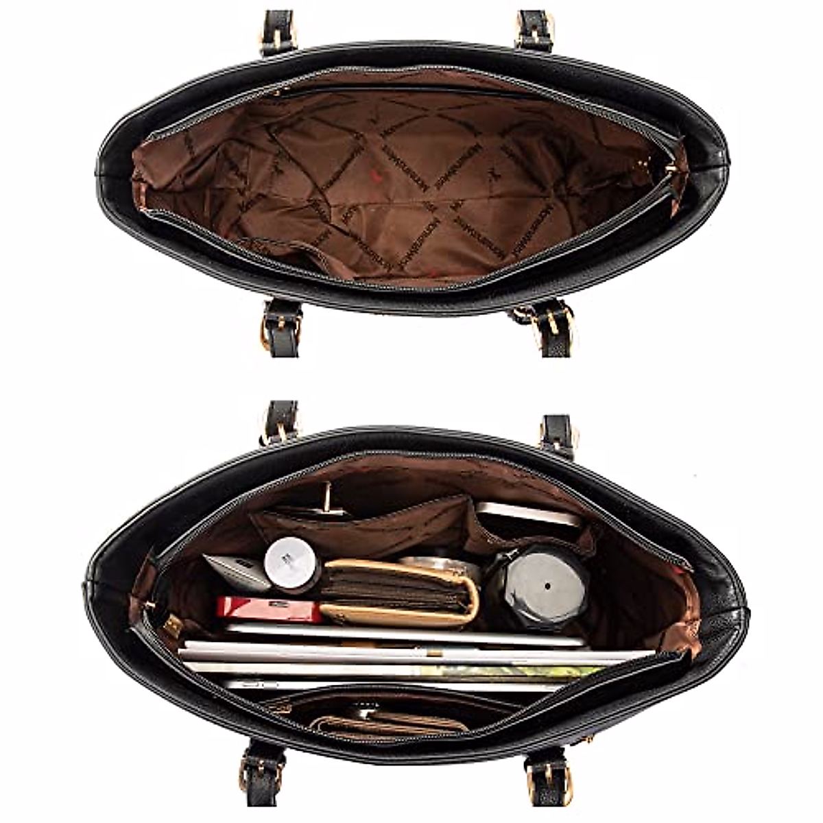 Womens Purses and Handbags for Womens Tote Bag Large Black and Medium Beige 2 pcs Purse Set with Holster MWC2-H030BB