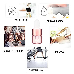 USRommaner 35 Pack,1ml Pink Sample Dropper Vial,Empty Glass Eye Dropper Bottle With Rose-Gold Cap,Liquid Mini Glass Pipette Travel Essential Oil Perfume Container-Pipette,Funnel,included