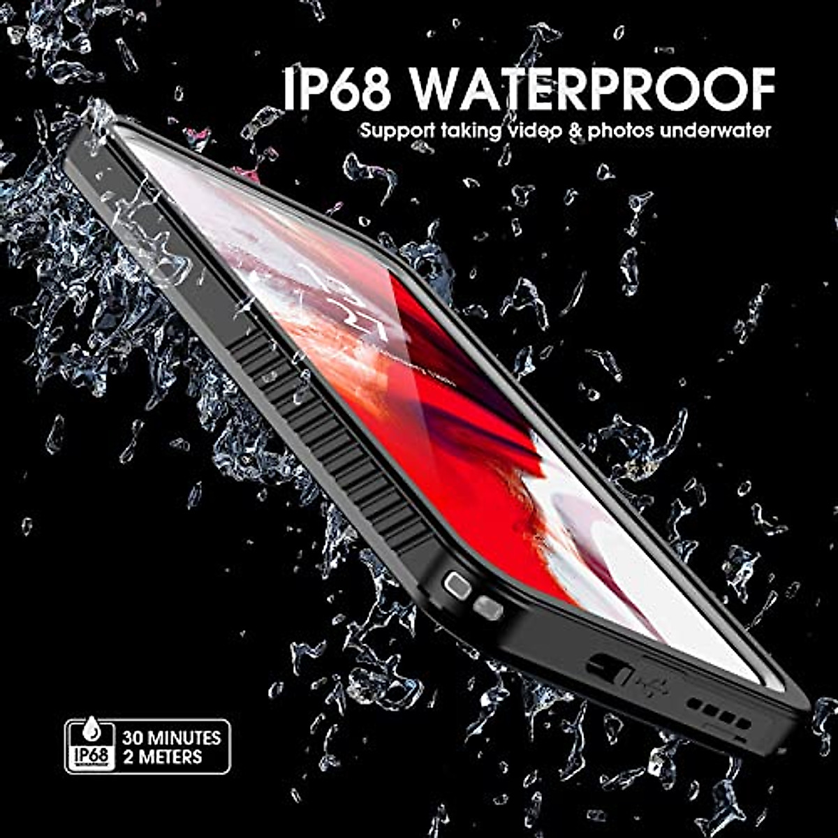 AMILIFECASES Clear Samsung Galaxy S23 Case,with Screen Protector,Waterproof Protective Case for Men Women,Samsung Phone Heavy Duty Shock Proof,Black