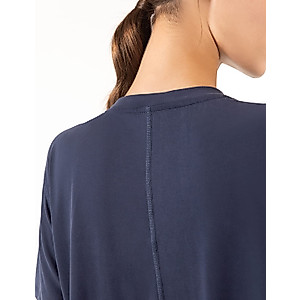 Gnveub Women's Lightweight Short Sleeves Yoga Shirt Soild Basic Crew Neck Crop Tops Athletic Workout Top(Navy,M)