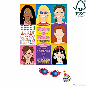 Melissa & Doug Make-a-Face Sticker Pad - Fashion Faces, 20 Faces, 5 Sticker Sheets - FSC Certified