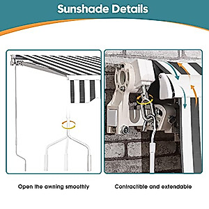 MCombo 13x8 Feet Manual Retractable Patio Door Window Awning Sunshade Shelter Outdoor Canopy (Grey with White Stripes)